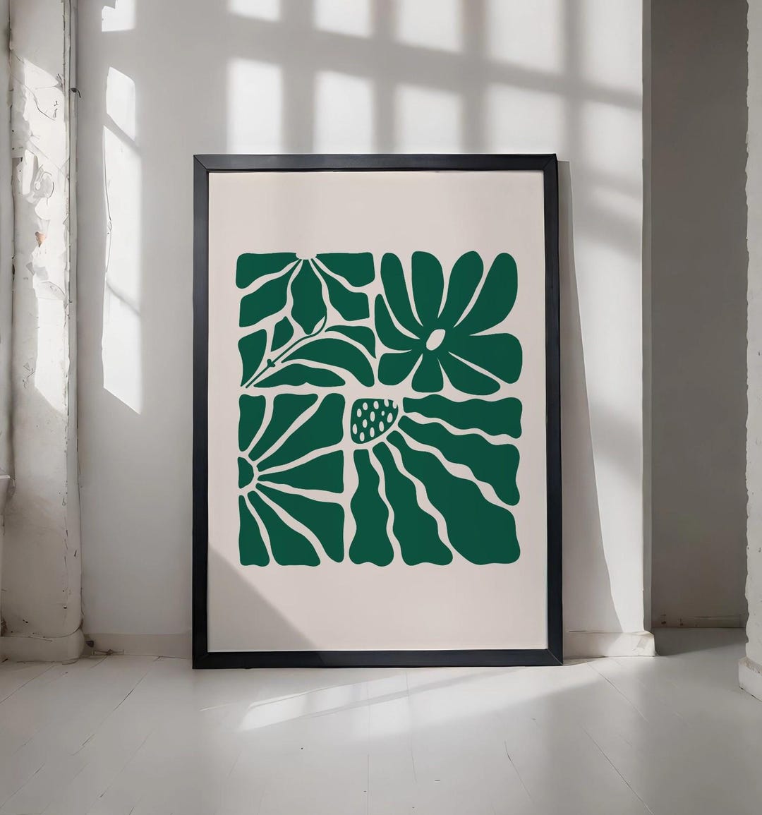 Emerald Green Wall Art, Large Green Floral Print, Abstract Botanical ...