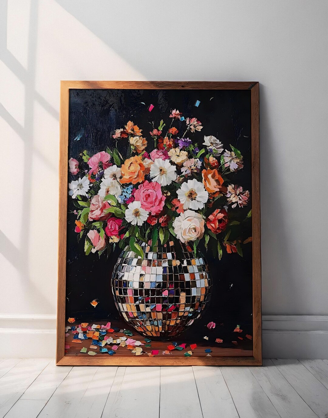 Disco Ball Moody Florals, Maximalist Funky Art Poster, Indie Art, Dark ...