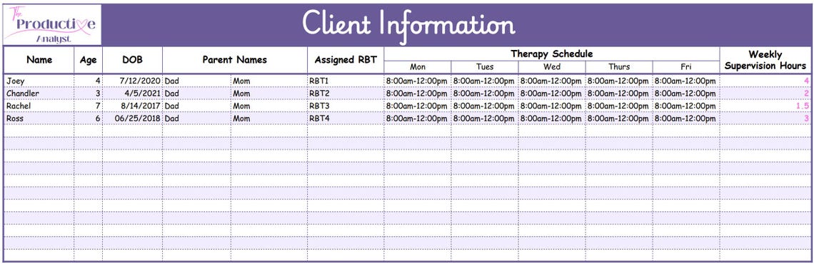 BCBA Caseload/hours Tracker | Google Sheets Template for Client ...