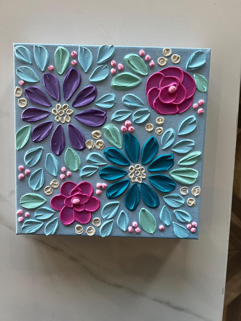Baby Blue Floral Wall Art, Textured Art,statement Floral Art 3d ...