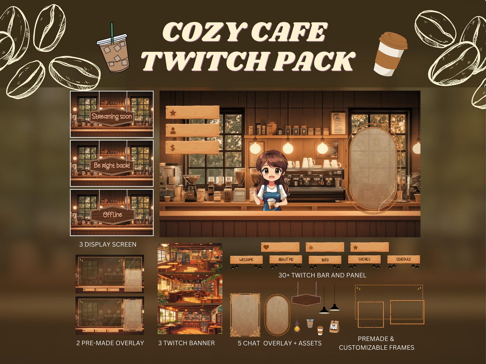 Cozy Cafe Twitch Stream Package Vtuber Cafe Aesthetic Animated Rain ...