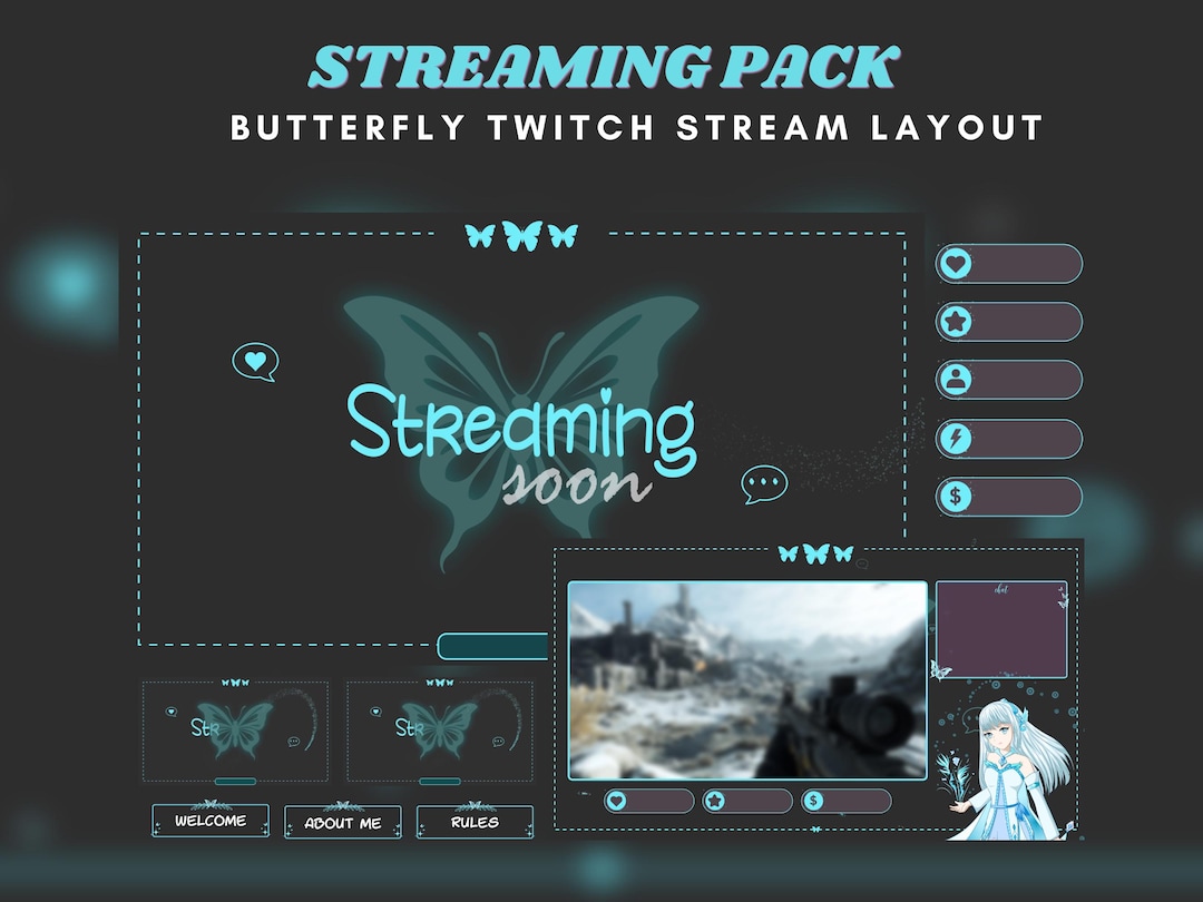 Blue Butterfly Twitch Stream Layout Twitch Stream Aesthetic Blue Twitch ...