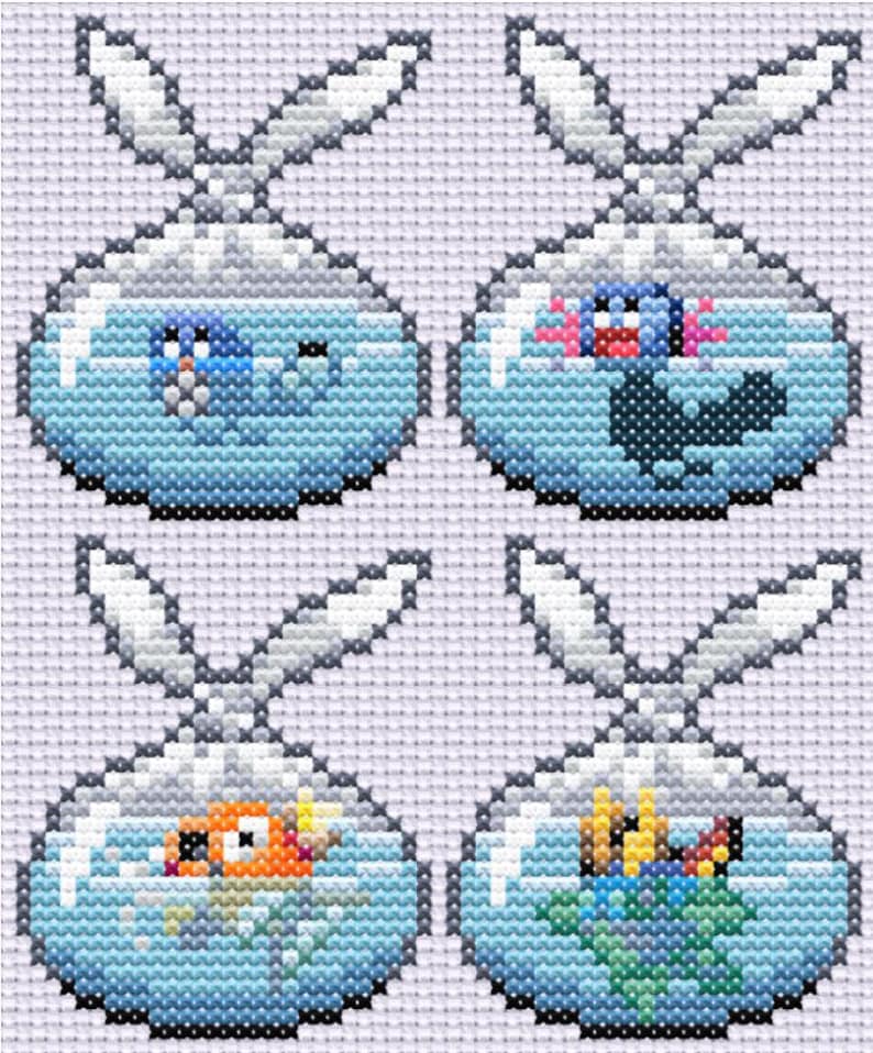 Pokémon in Carnival Bags - Cross Stitch Pattern PDF - Poliwag, Wooper ...