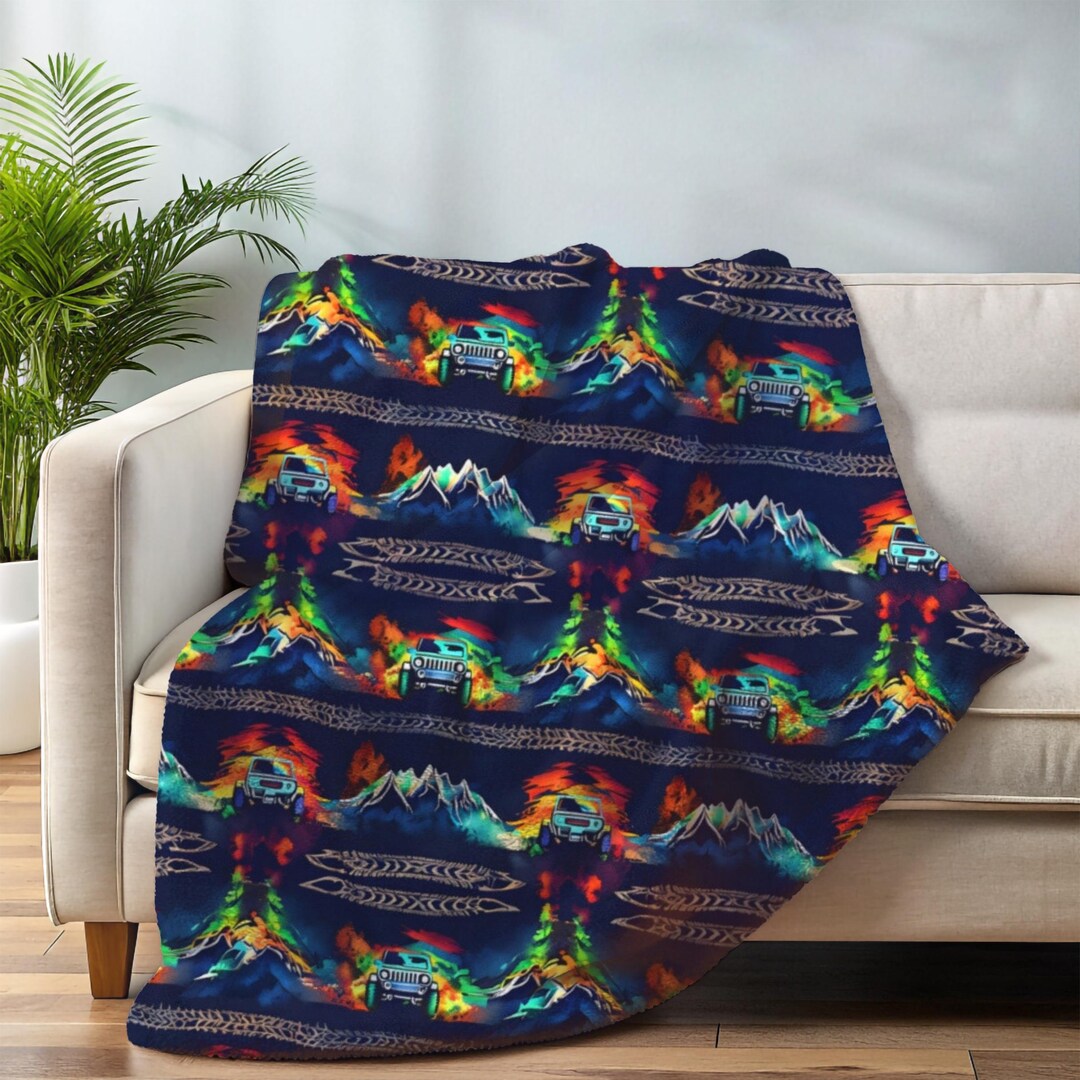 Jeeps Plush Blanket Retro Futuristic Outdoors Jeep Design Warm Throw ...