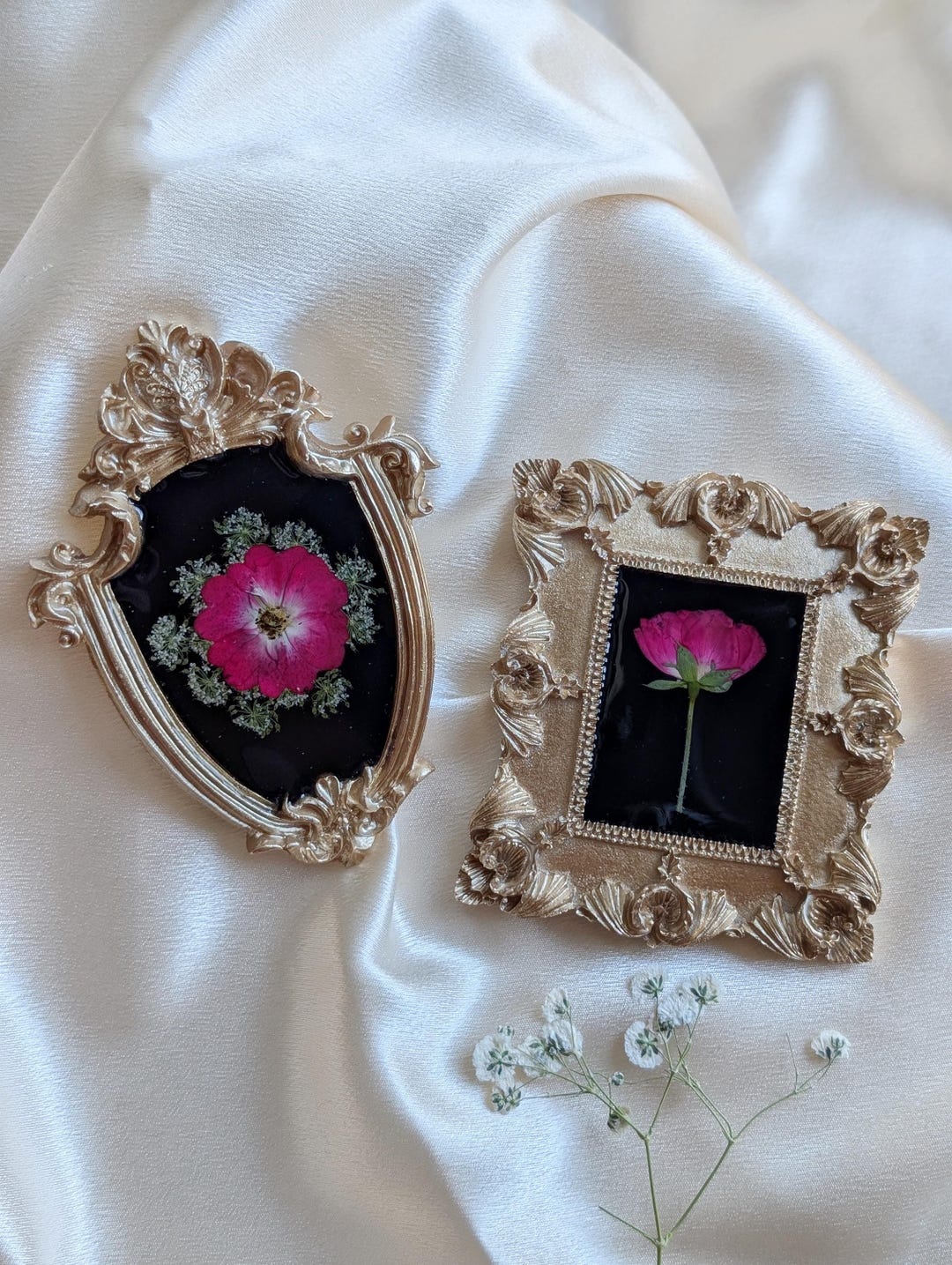 Gold Framed Rose Magnet Set, Miniature Gilded Ornate Vintage Style ...