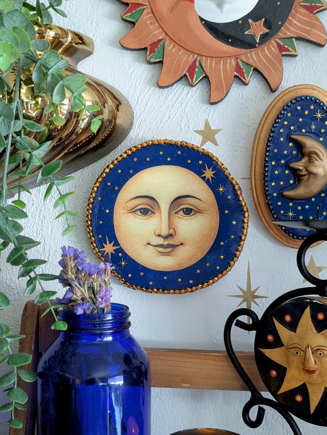 Man in the Moon Wall Hanging, Vintage 90s Celestial Inspired Decor ...