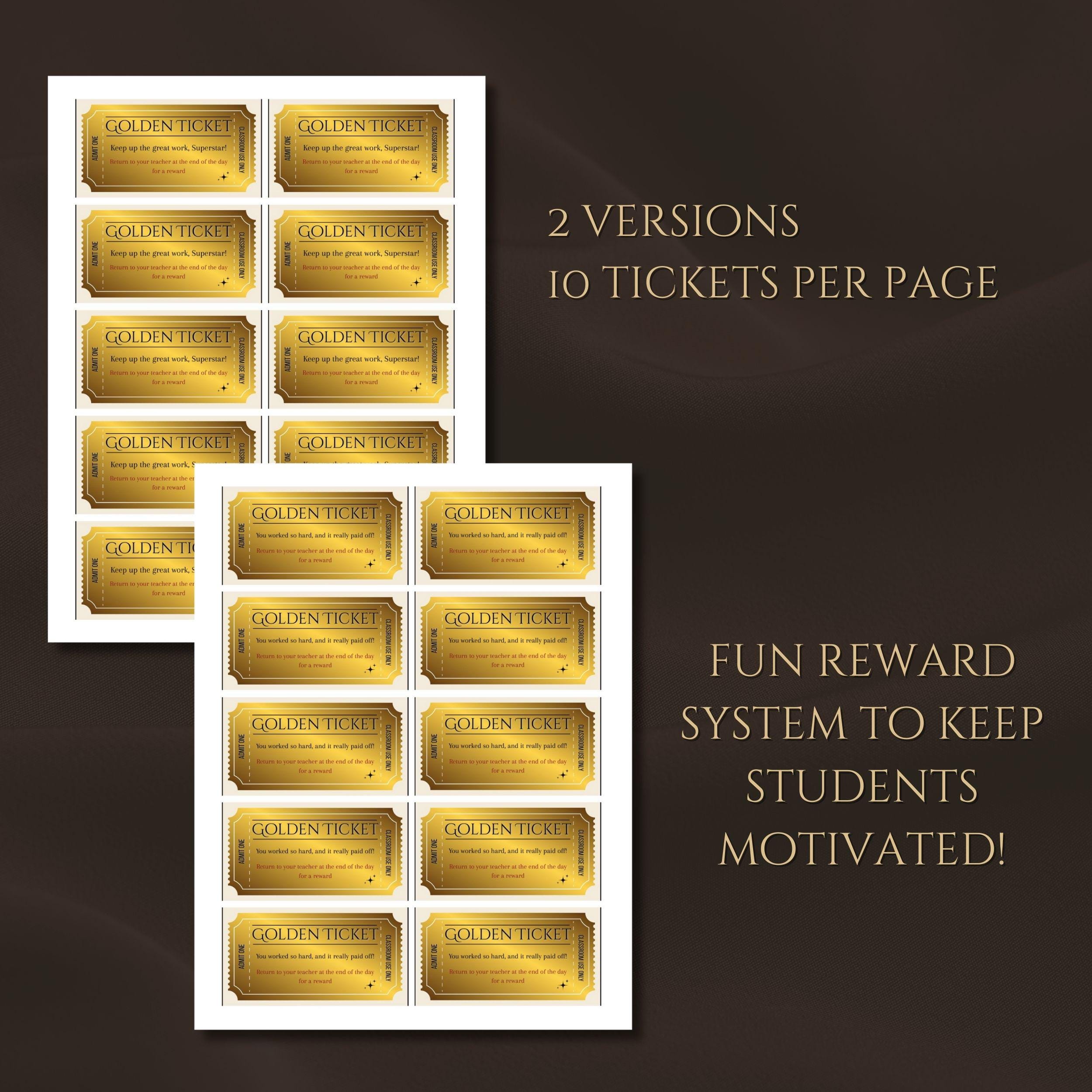 Classroom Golden Tickets, Teacher Class Reward System, Instant Download ...