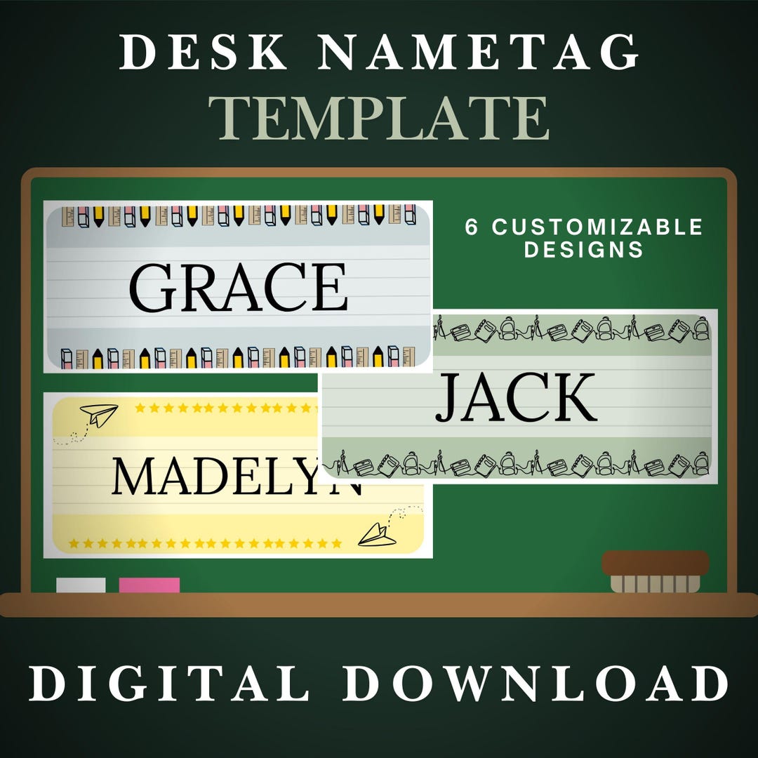 Desk Nametag Templates, 6 Customizable Designs, Trendy Classroom Decor ...