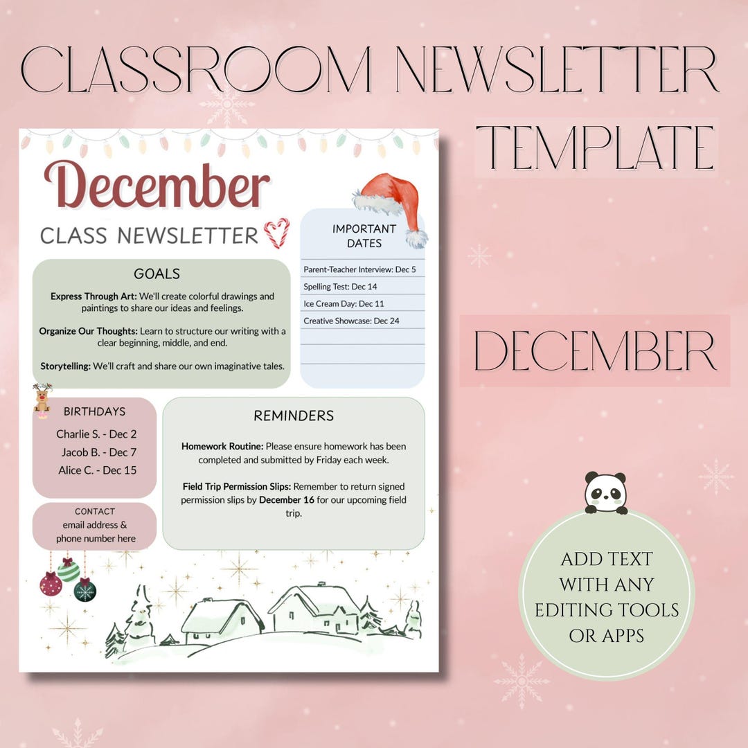December Class Newsletter Template, Festive & Cozy, Instant Download ...