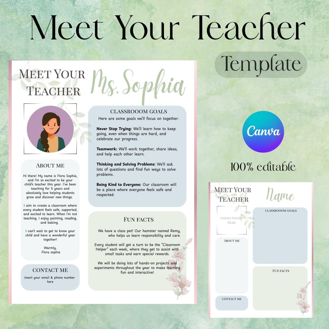 Meet the Teacher Template, Soft & Cute Introduction Sheet, 100% ...