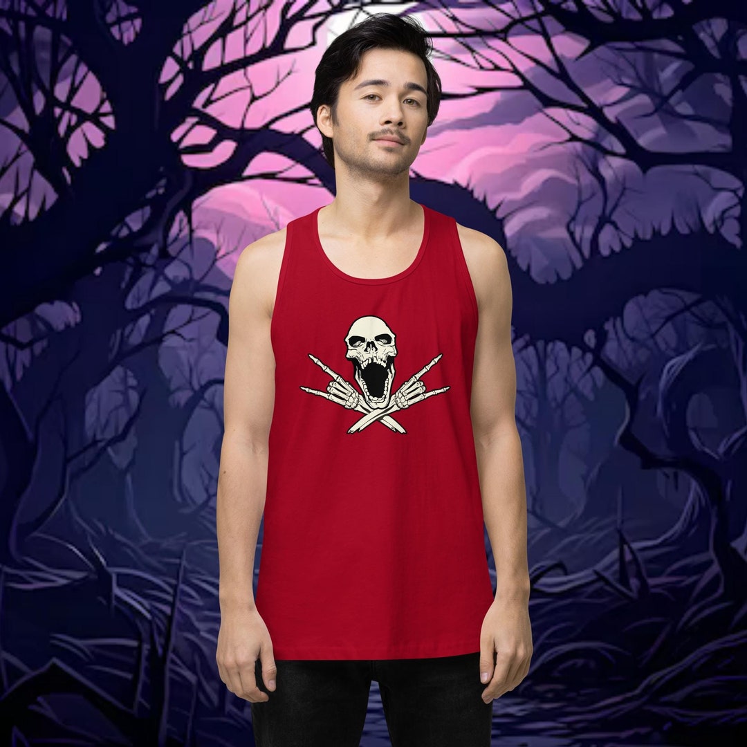 Skull and Crossbones Rock On! Graphic Tank Top, Casual Skull and Metal ...