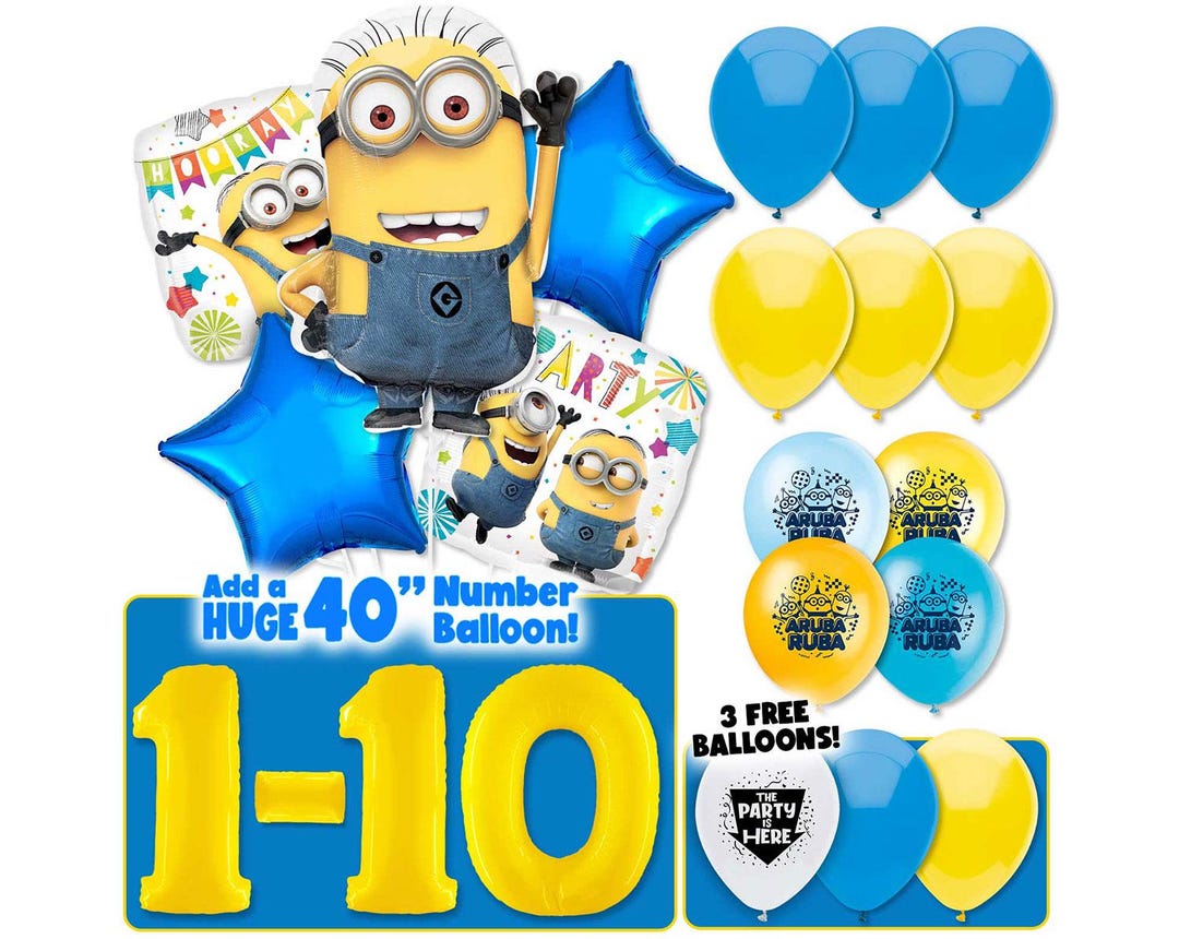Minions Balloon Kit W/ Optional JUMBO Yellow Number Balloons (1-10 ...