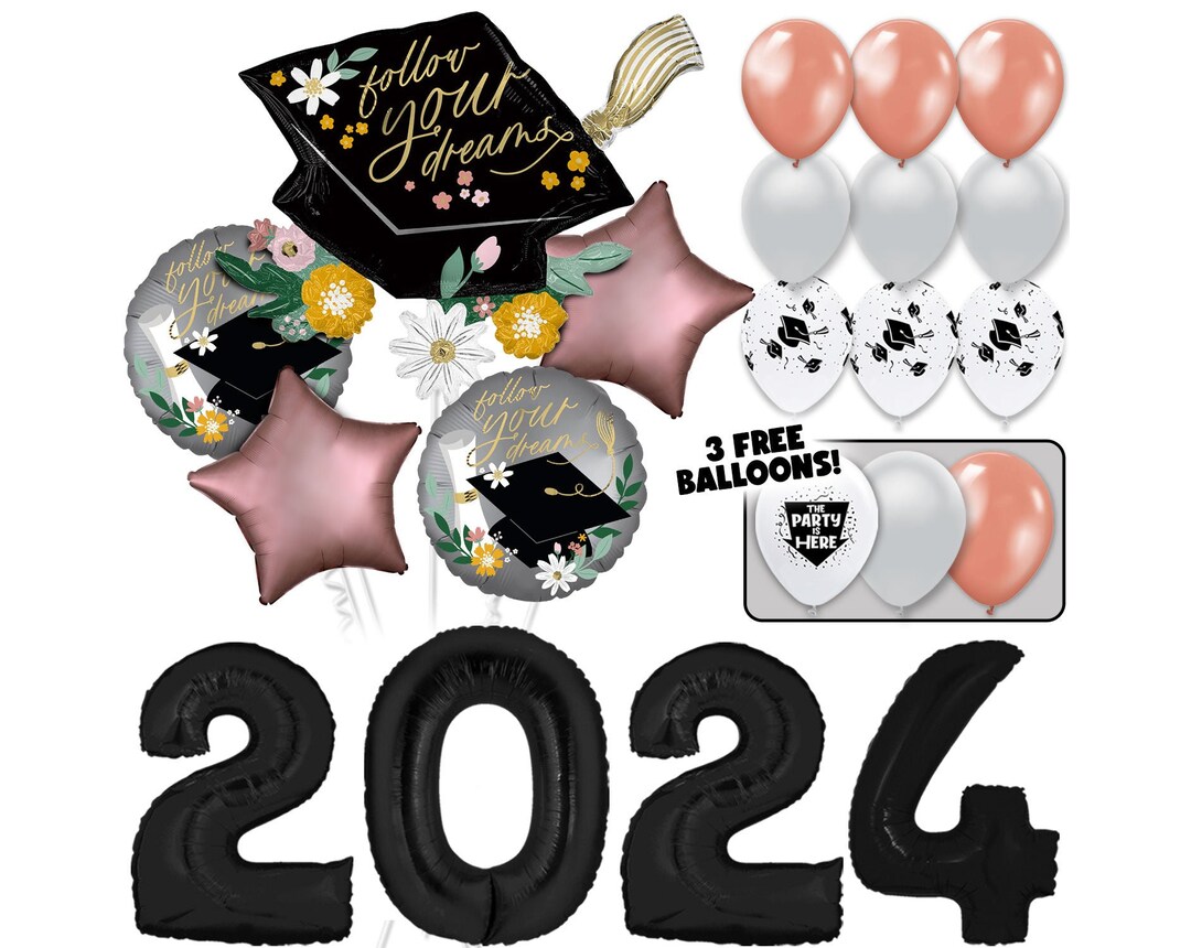2024 Floral Grad Cap Graduation Balloons Bouquet Kit for Her, Girl ...