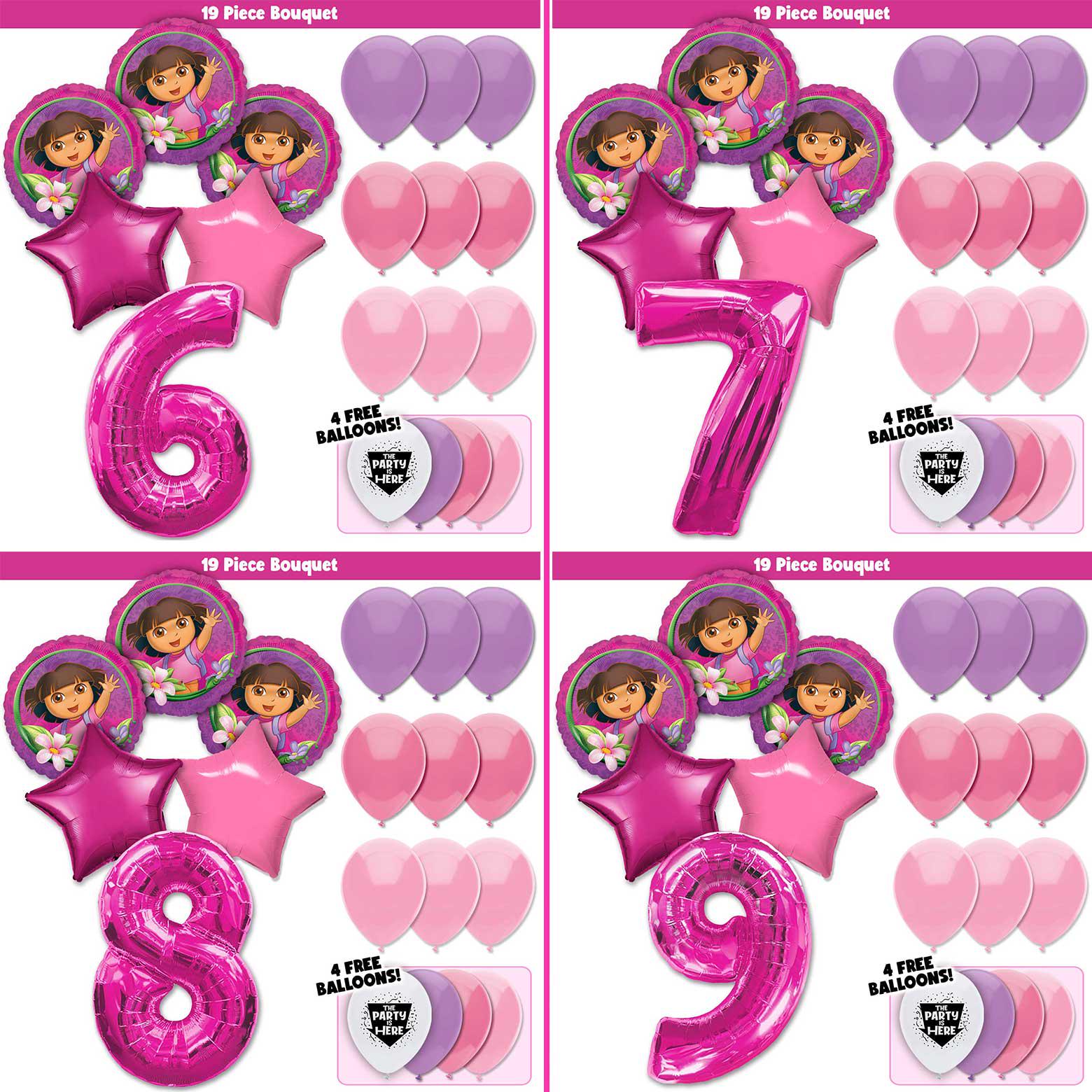 Dora the Explorer Balloon Kit With Optional 42 Hot Number Balloons 1-9 ...