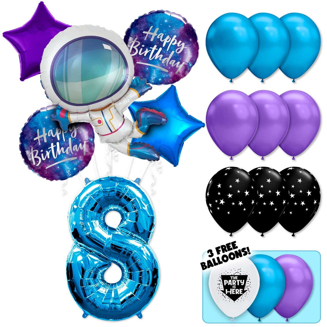 Astronaut Deluxe Balloon Bouquet Blue Number 8 Party Decoration ...