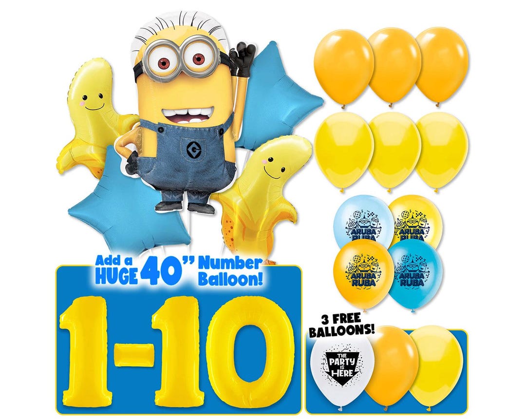 Minions Banana-rama Deluxe Balloon Kit With Optional Yellow Number 1-10 ...