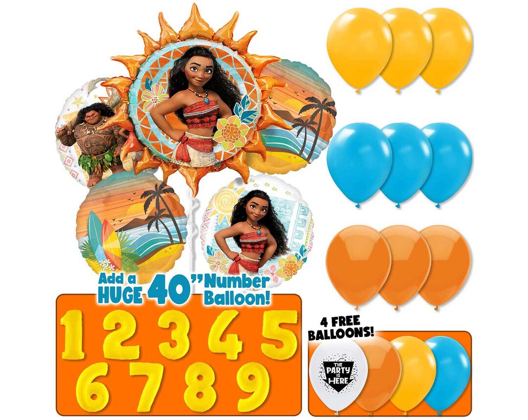 Moana Birthday Balloon Kit: Tropical Party Decorations, Optional Number ...