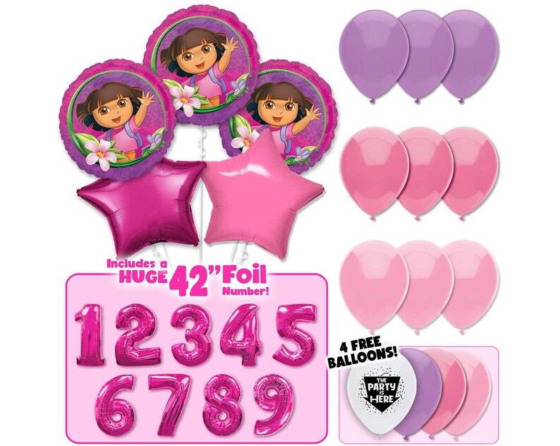 Dora the Explorer Balloon Kit With Optional 42 Hot Number Balloons 1-9 ...