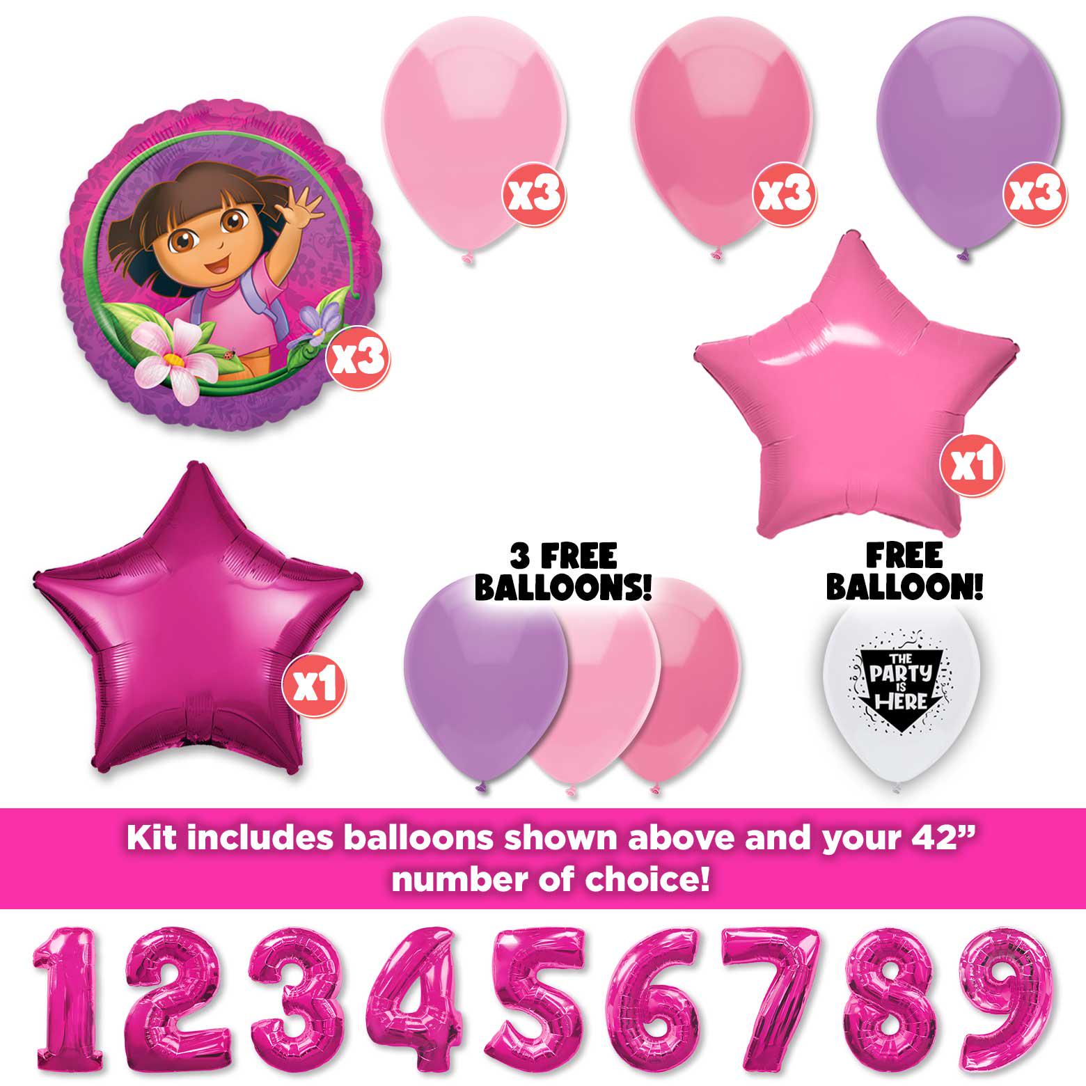 Dora the Explorer Balloon Kit With Optional 42 Hot Number Balloons 1-9 ...
