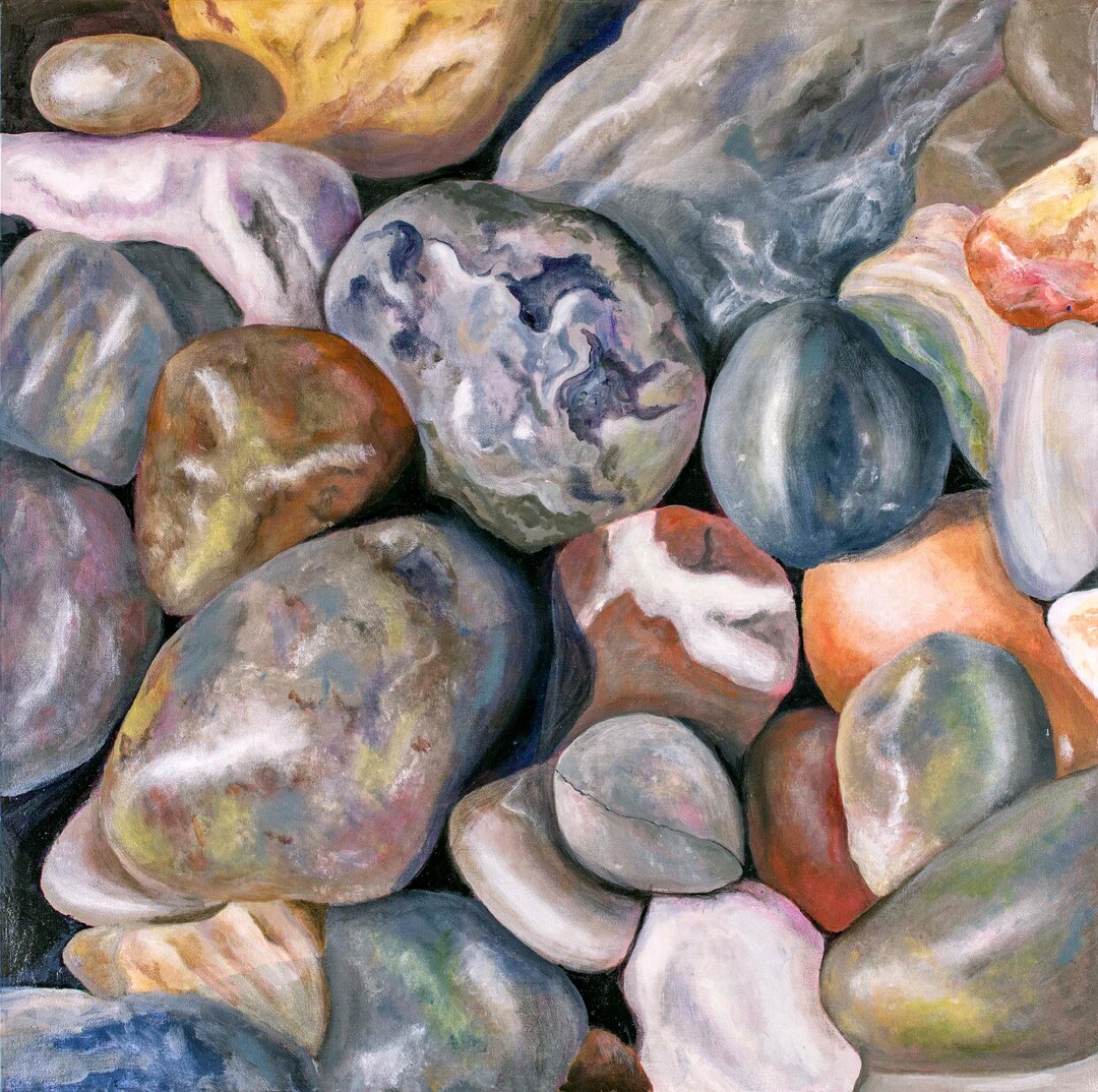 Artistic Print of Rocks in Acrylic From Original. Wall Art, Beach Decor ...
