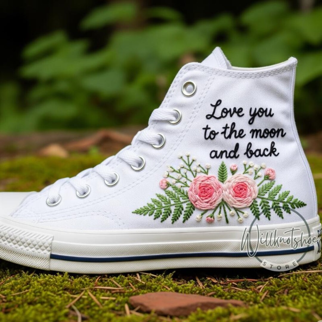 Custom Wedding Converse Rose Flower Hand Embroidered White Chuck Taylor ...