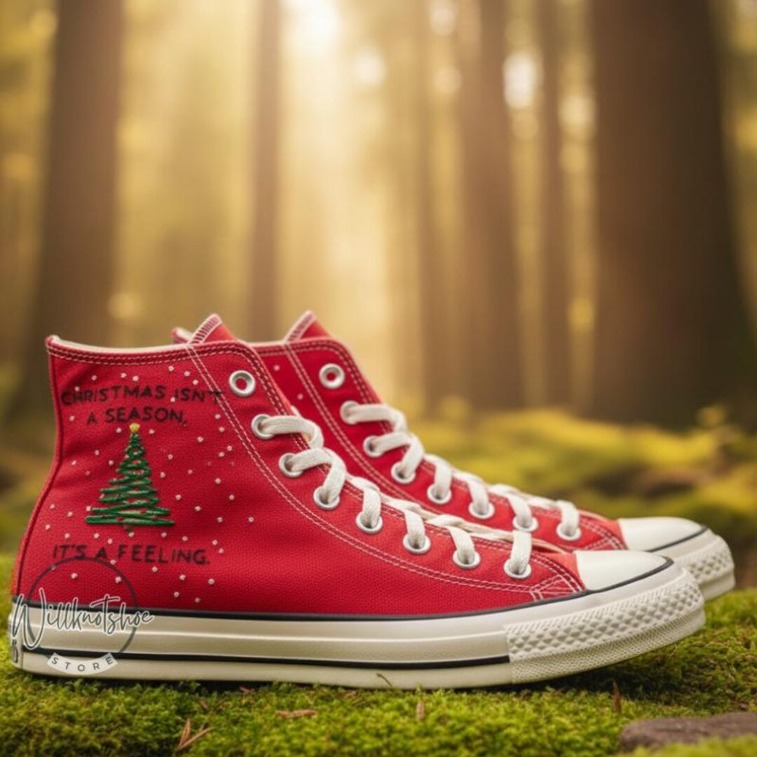 Custom Christmas Converse Christmas Tree Winter Snow Hand Embroidered ...