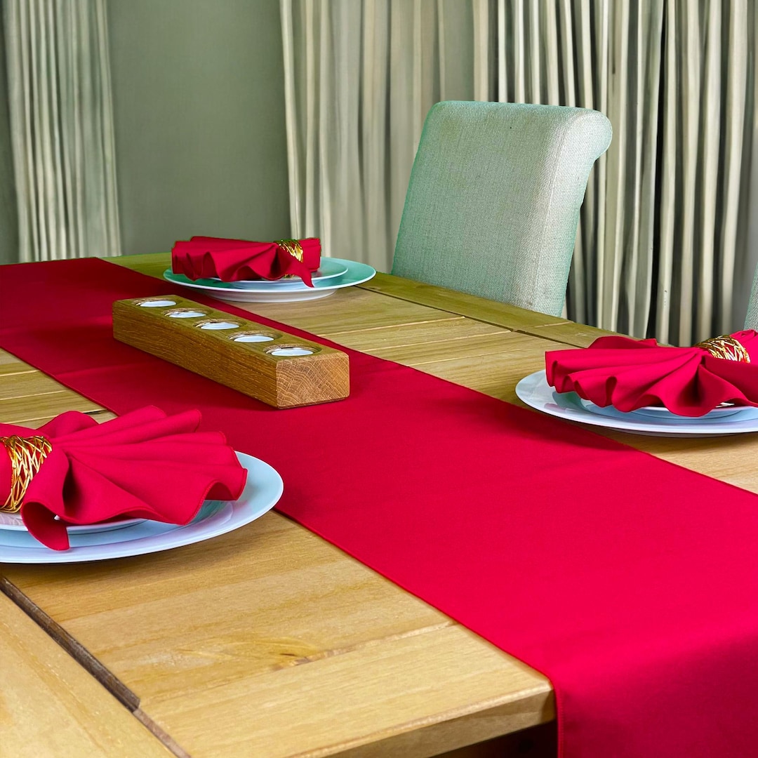 Cherry Red Table Runner and Napkin Set - Etsy