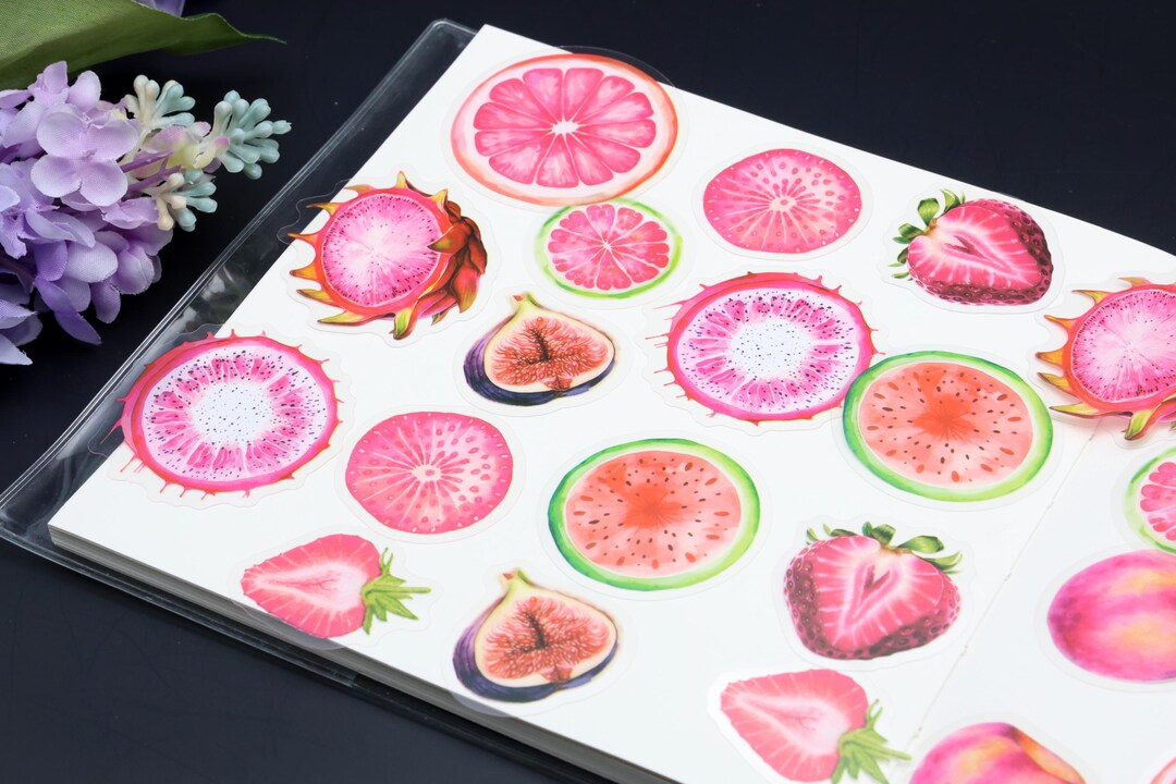 Various Pink Fruit Stickers | Pink Dragon Fruit Orange Fig Watermelon ...