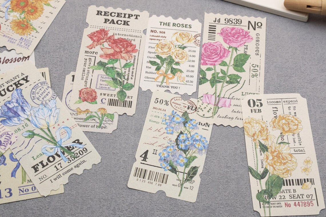 30pcs Flower Collage Receipt Paper | Bloom Blossom Petal Rose Orchid ...