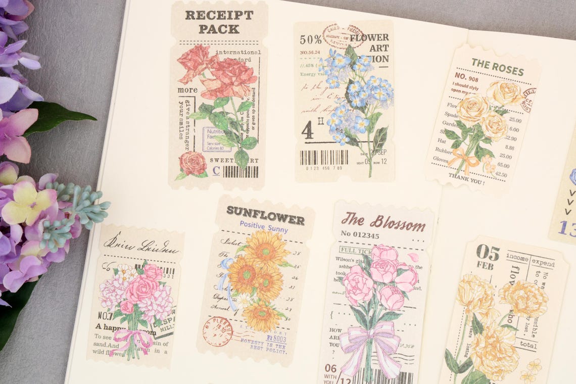 30pcs Flower Collage Receipt Paper | Bloom Blossom Petal Rose Orchid ...