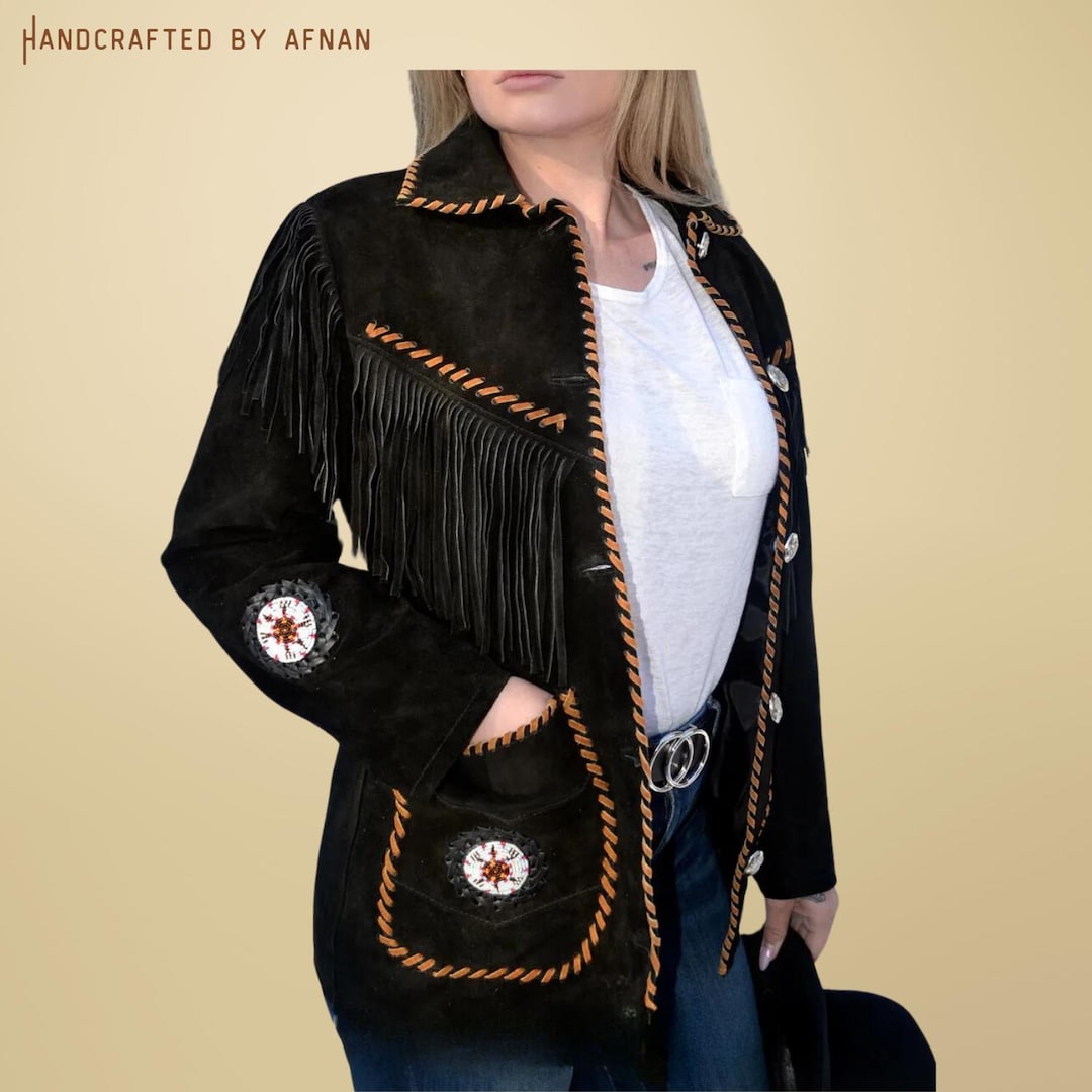 Women's Native American Suede Leather Fringe Jacket Exclusive Navajo ...