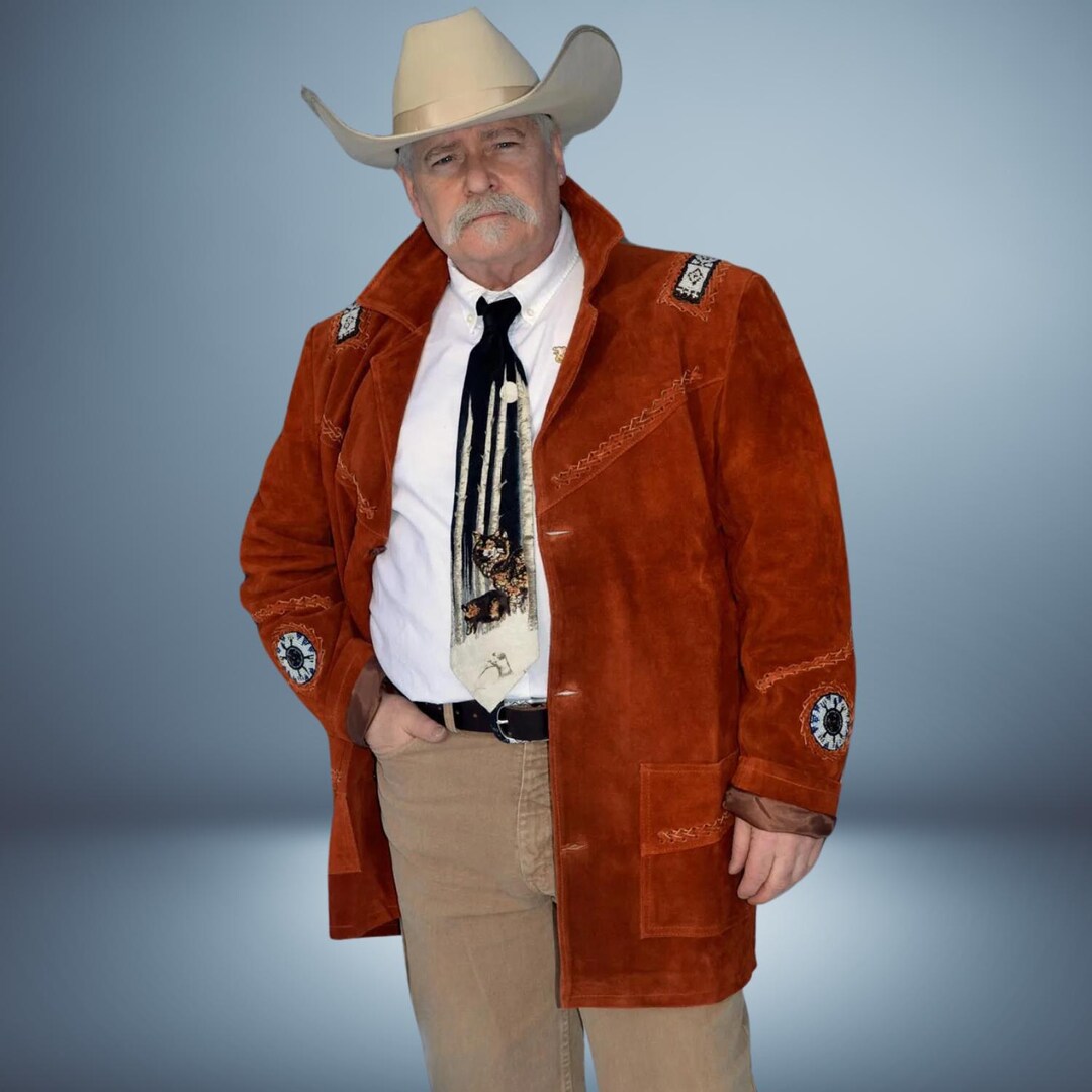 Frontier Style 90s Crockett Suede Leather Beaded Coat Jacket, Exclusive ...