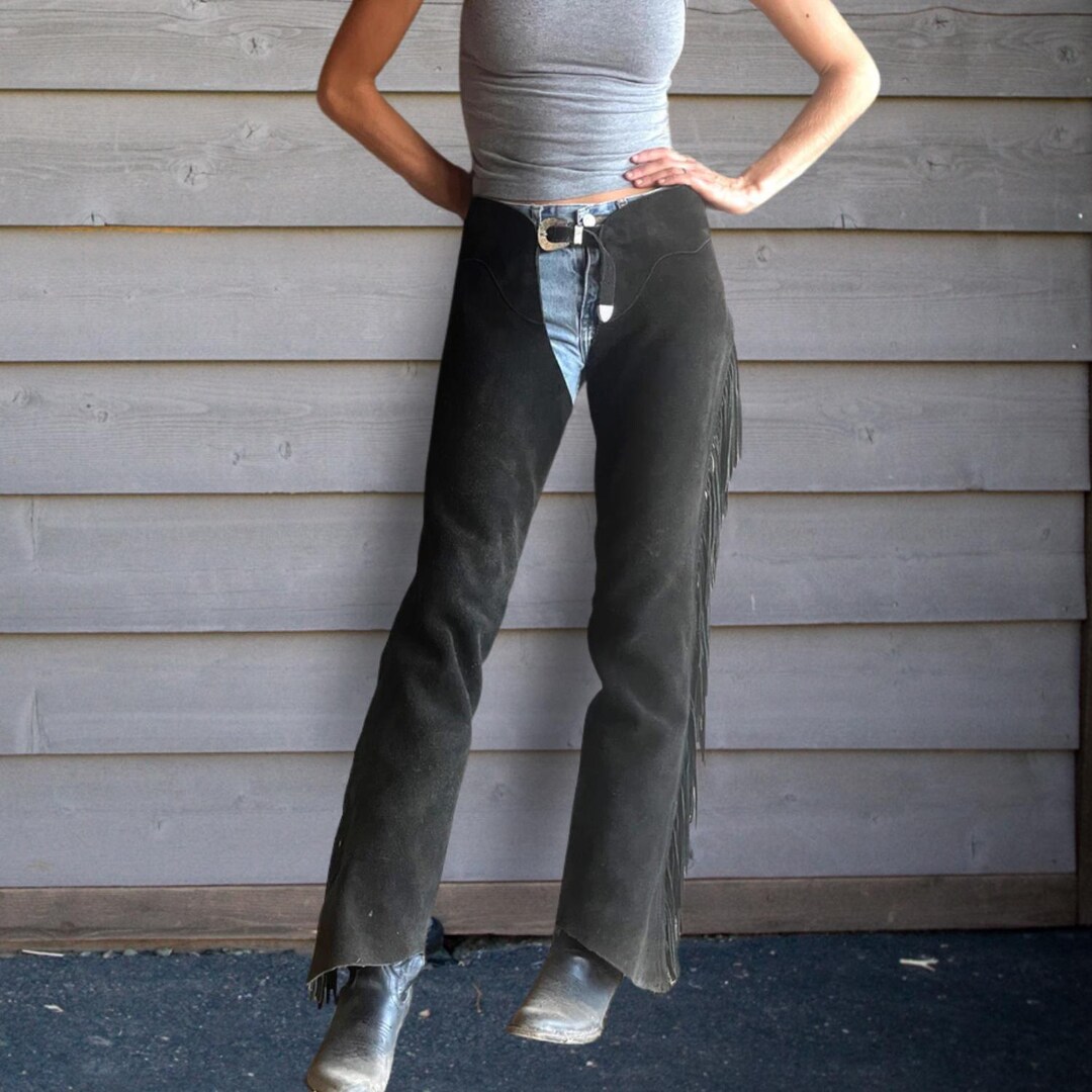 Vintage Style Western Cowgirl Suede Leather Fringe Chaps, Exclusive ...