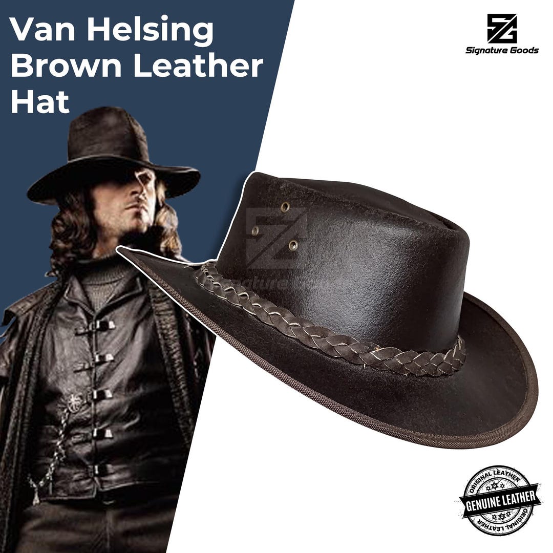 Van Helsings Brown Real Leather Cowboy Hat Solomon Kane Hat Vampire ...