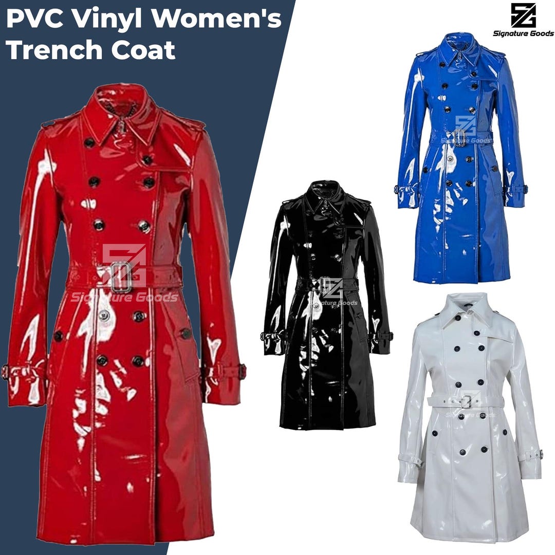 PVC Vinyl Women's Trench Coat Long Faux Leather PVC Coat Lightweight ...