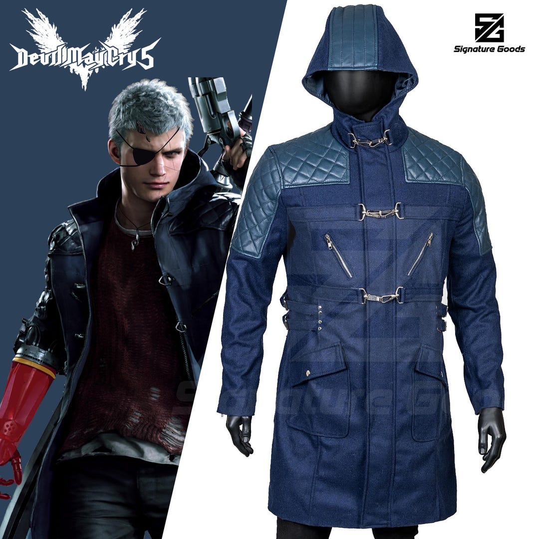 DMC Devils May Crys 5 Nero Hooded Trench Coat - Handmade Black/blue ...
