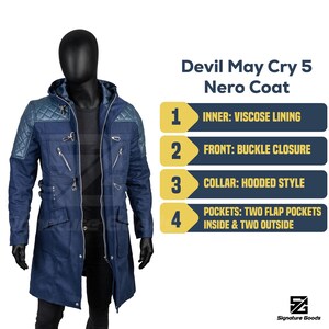 DMC Devils May Crys 5 Nero Hooded Trench Coat - Handmade Black/blue ...