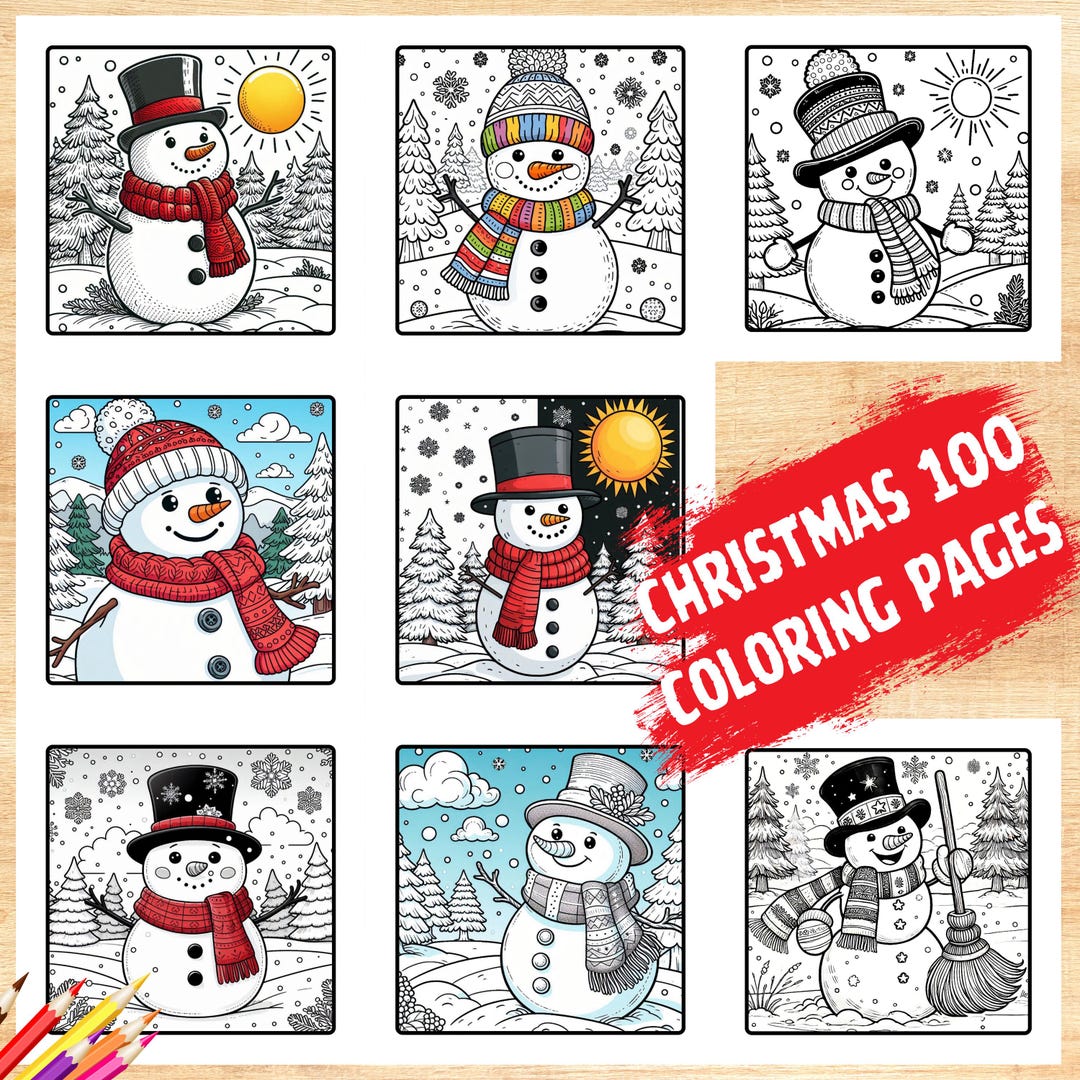 100 Christmas Snowman Coloring Pages for Adults/ Winter Snowman ...