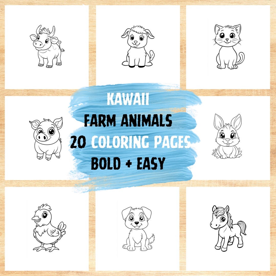 20 Farm Animals Coloring Pages for Kids/ Bold and Easy Animal Coloring ...