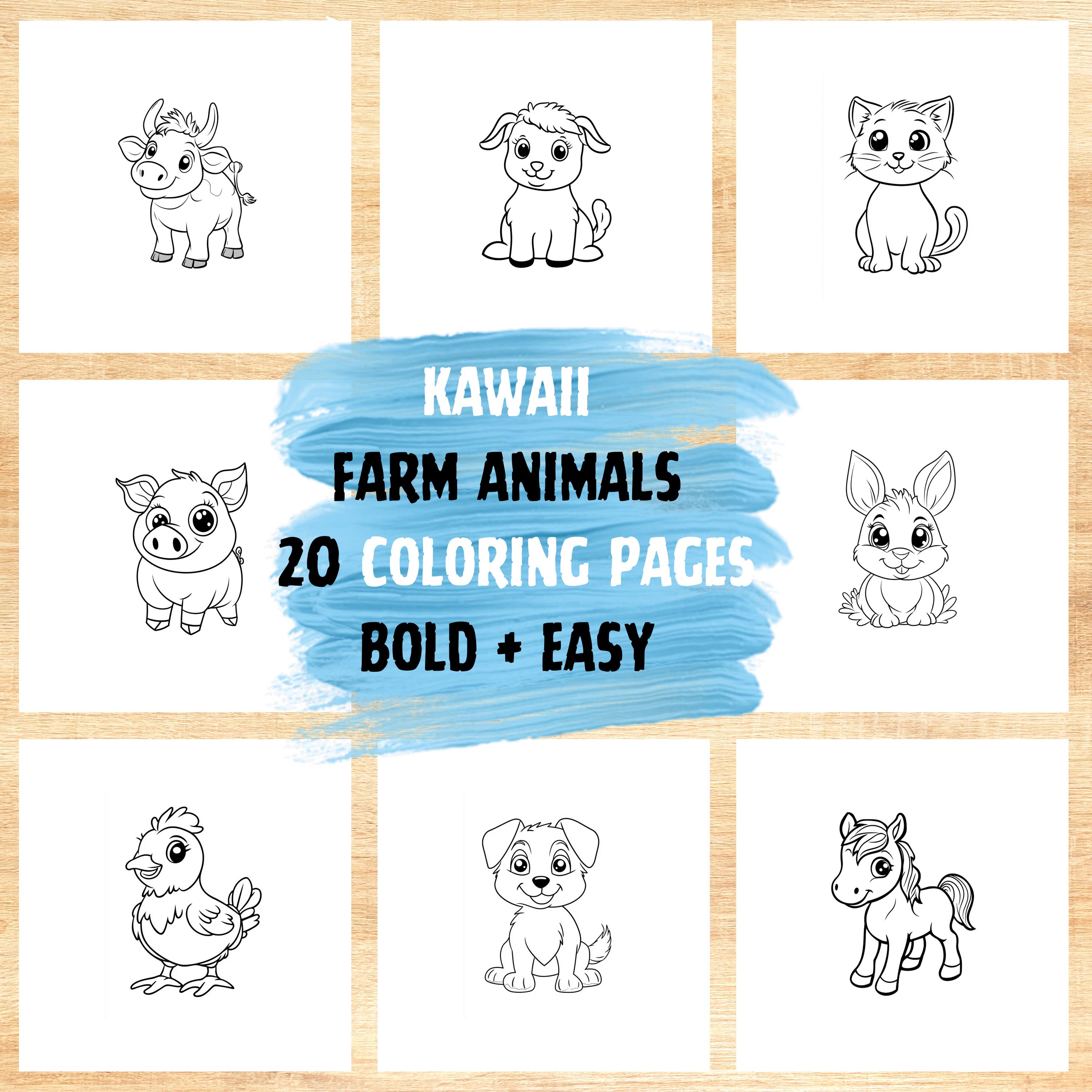 20 Farm Animals Coloring Pages for Kids/ Bold and Easy Animal Coloring ...