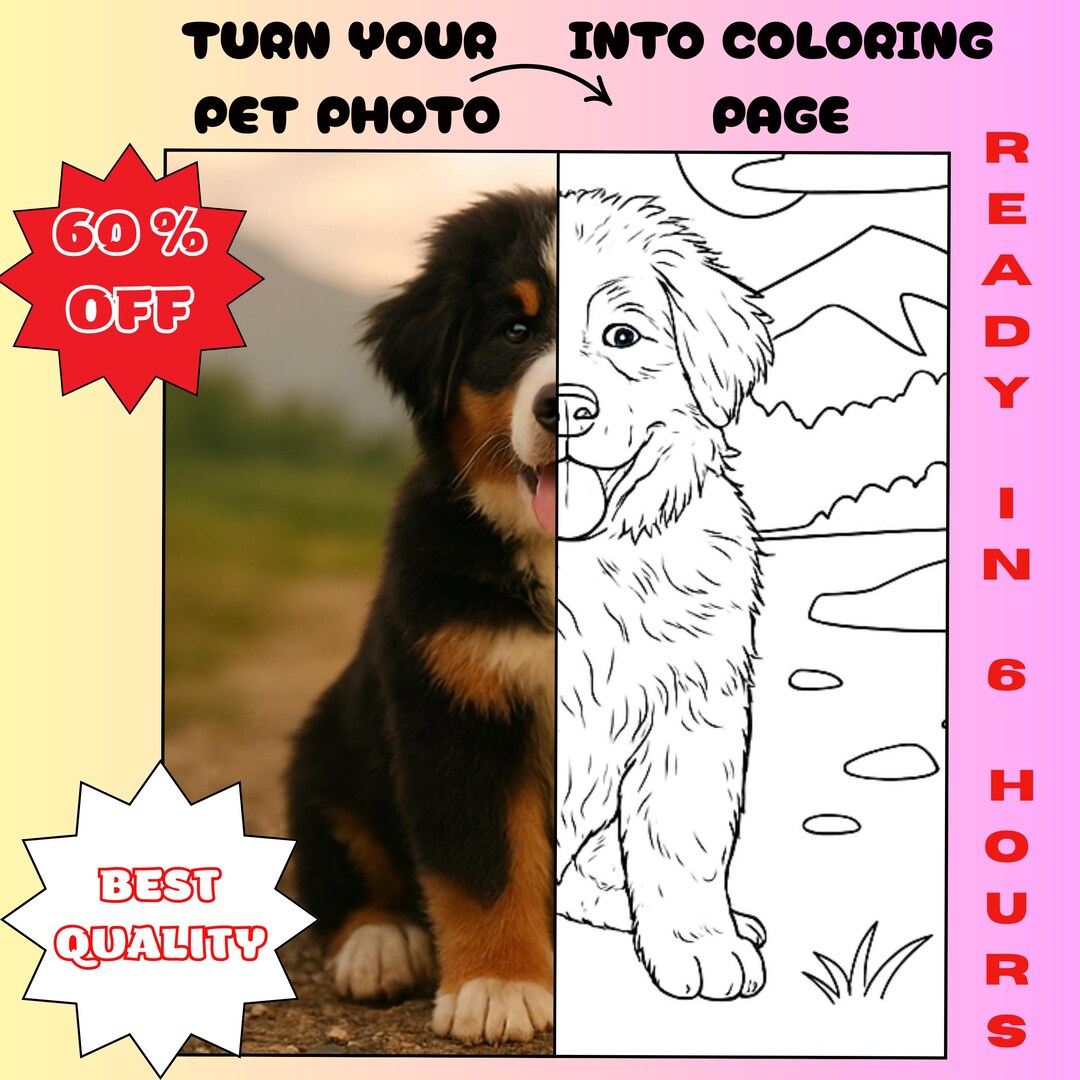 Custom Pet Coloring Page From Your Pet's Photo, Turn Pet Photo to ...