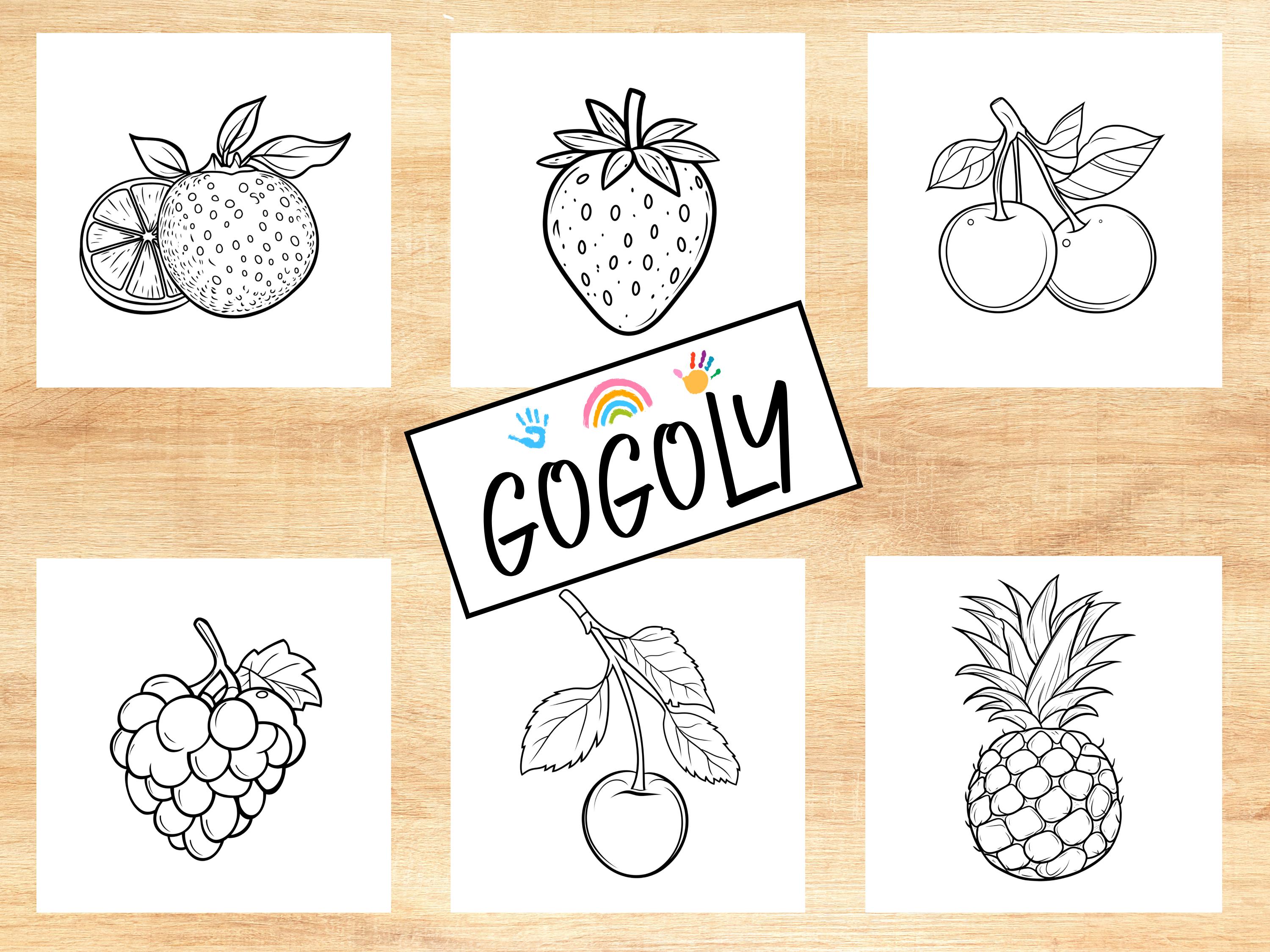 30 Fruits Coloring Pages for Kids and Adults/ Strawberry, Cherry ...
