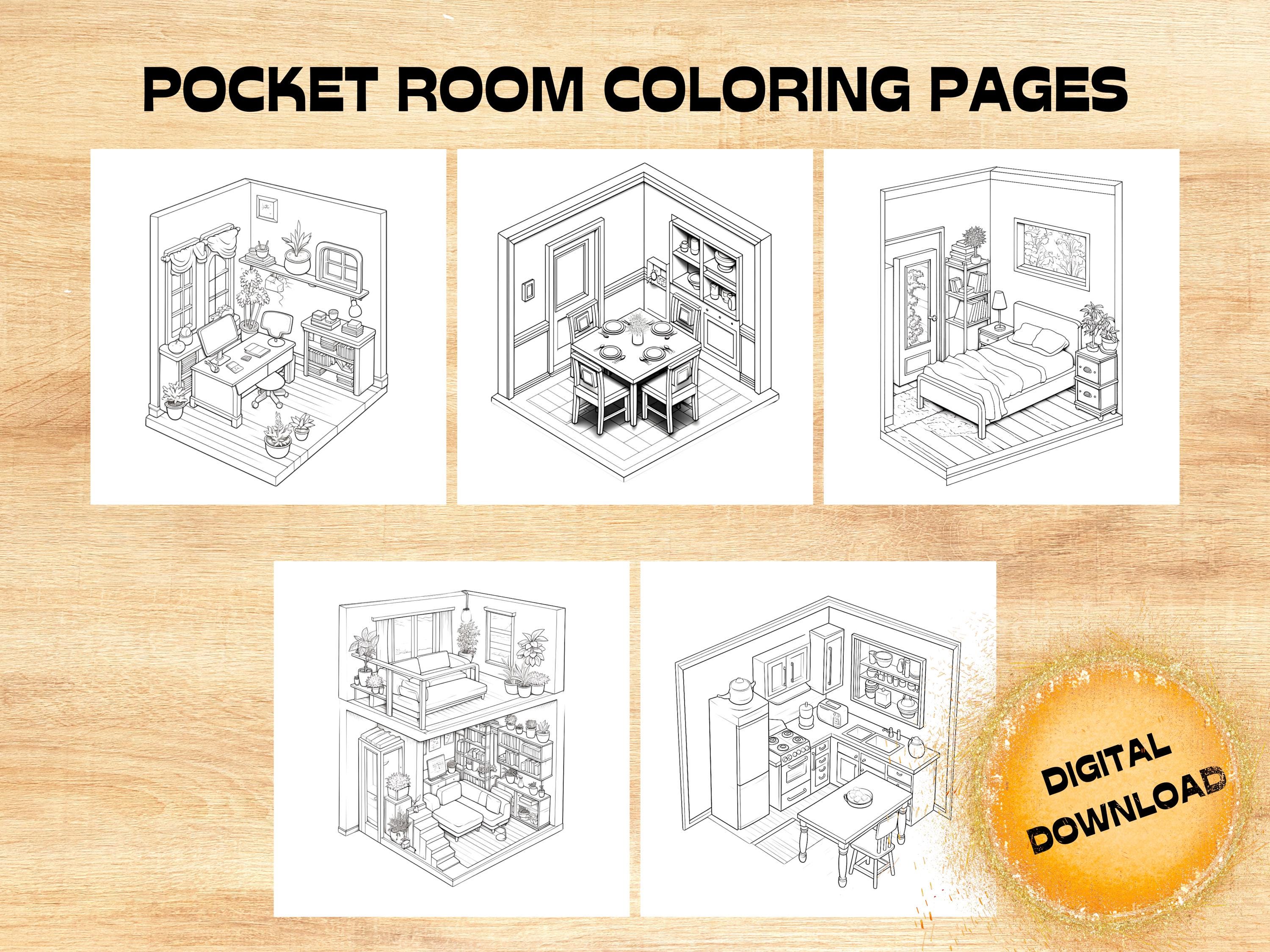 Pocket Rooms Coloring Pages/ Home Interior Coloring Pages for Adults ...