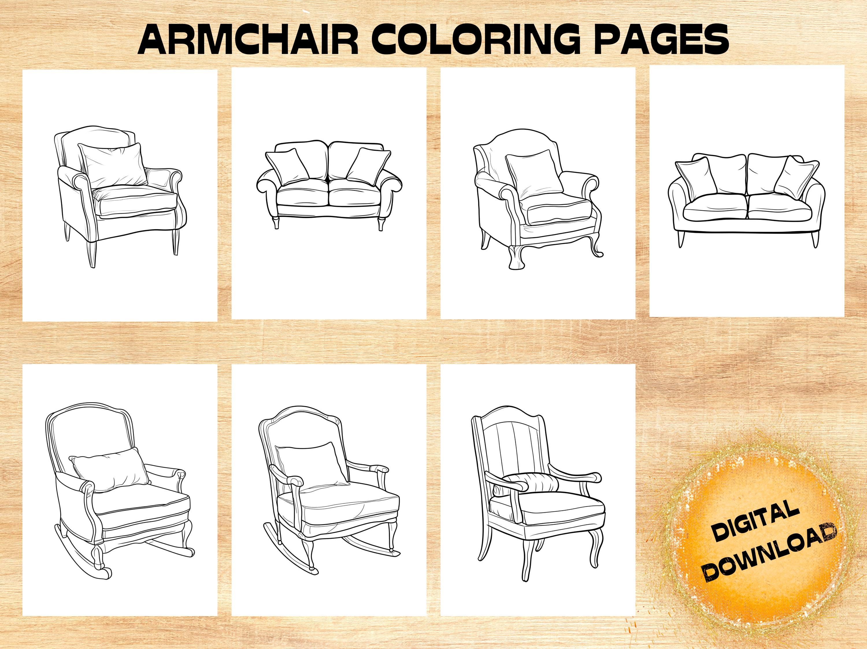 Armchair Coloring Pages for Kids and Adults/ Chair Coloring Book/ Seat ...
