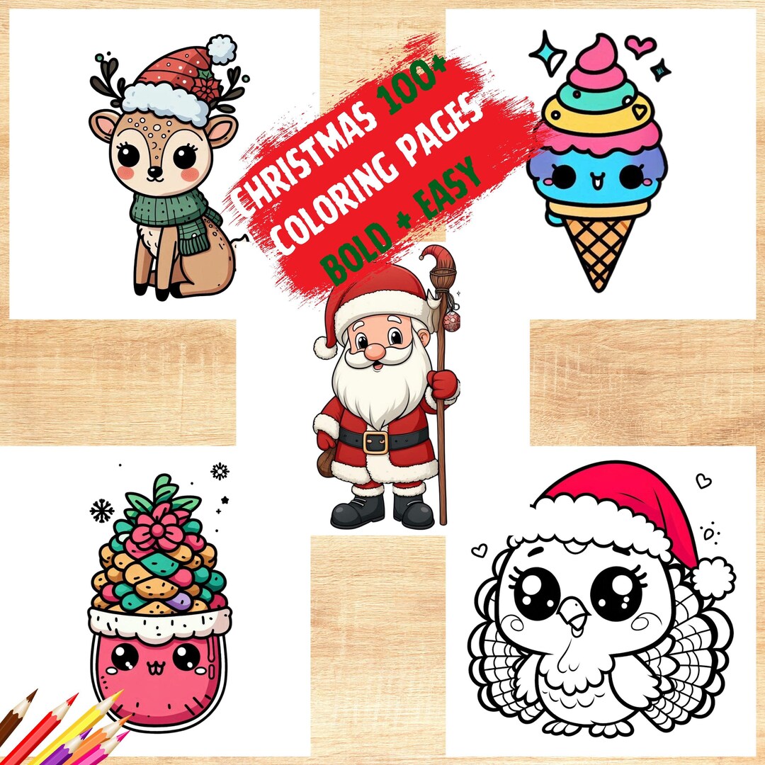 Christmas Bold and Easy Kawaii Coloring Pages/ Cute Christmas Coloring ...