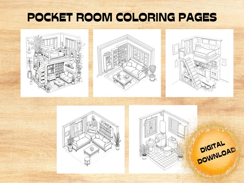 Pocket Rooms Coloring Pages/ Home Interior Coloring Pages for Adults ...