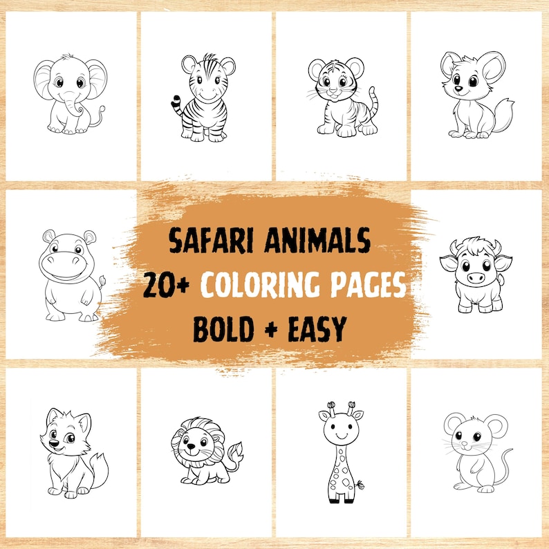 SAFARI Animals Coloring Pages for Kids/ Wild Animal Coloring Book for ...