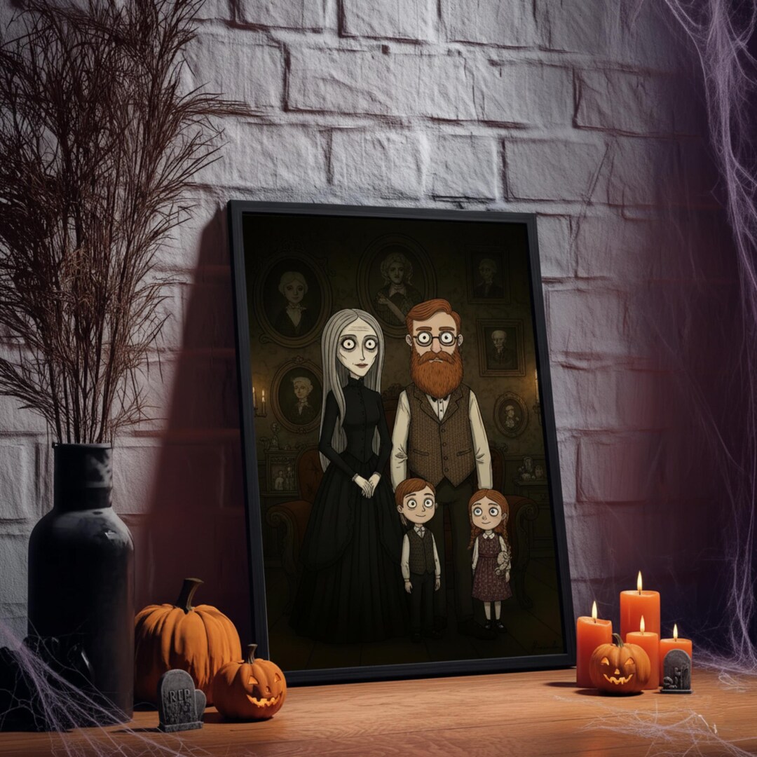 Gothic Family Portrait, Tim Burton Inspired Creepy Halloween Wall Art ...