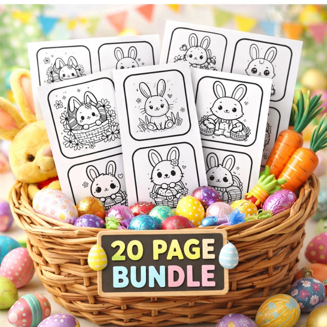 Easter Egg Coloring Pages 20 Printable Sheets Kids Activity Bundle Bold ...