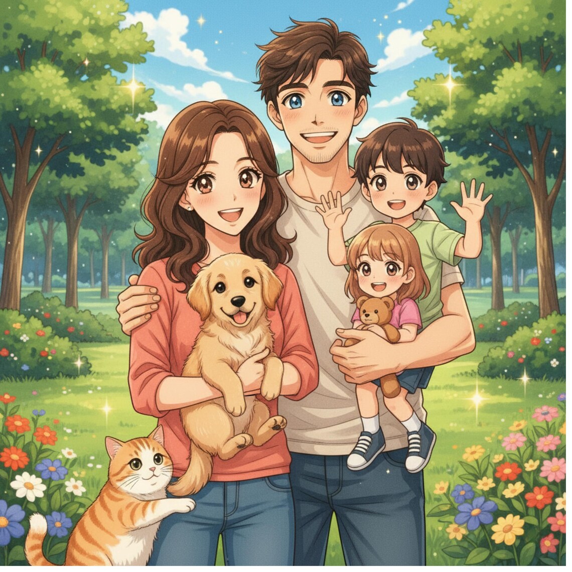 Custom Anime Family With Pet Portrait Personalized Valentine’s Day ...